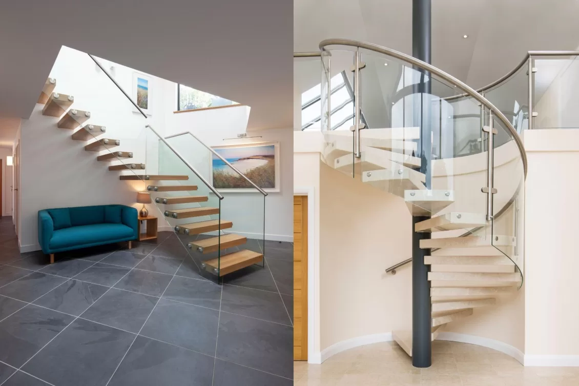 Different balustrade materials within bespoke staircase design