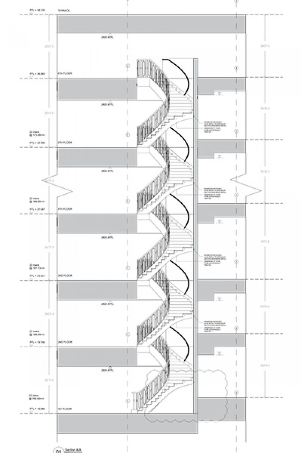 Cinven - a 6 storey helical stair, London - Bespoke Staircase